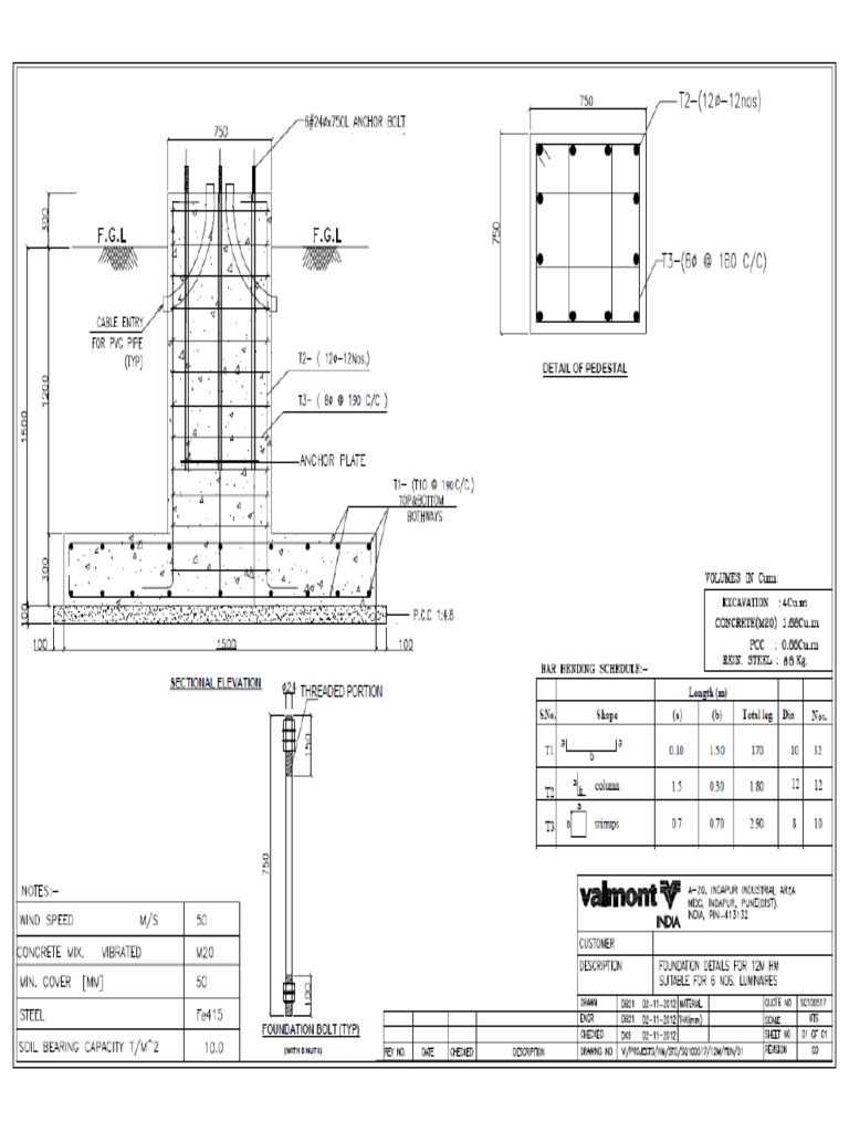 12mtrs HighMast Foundation Drawing | PDF