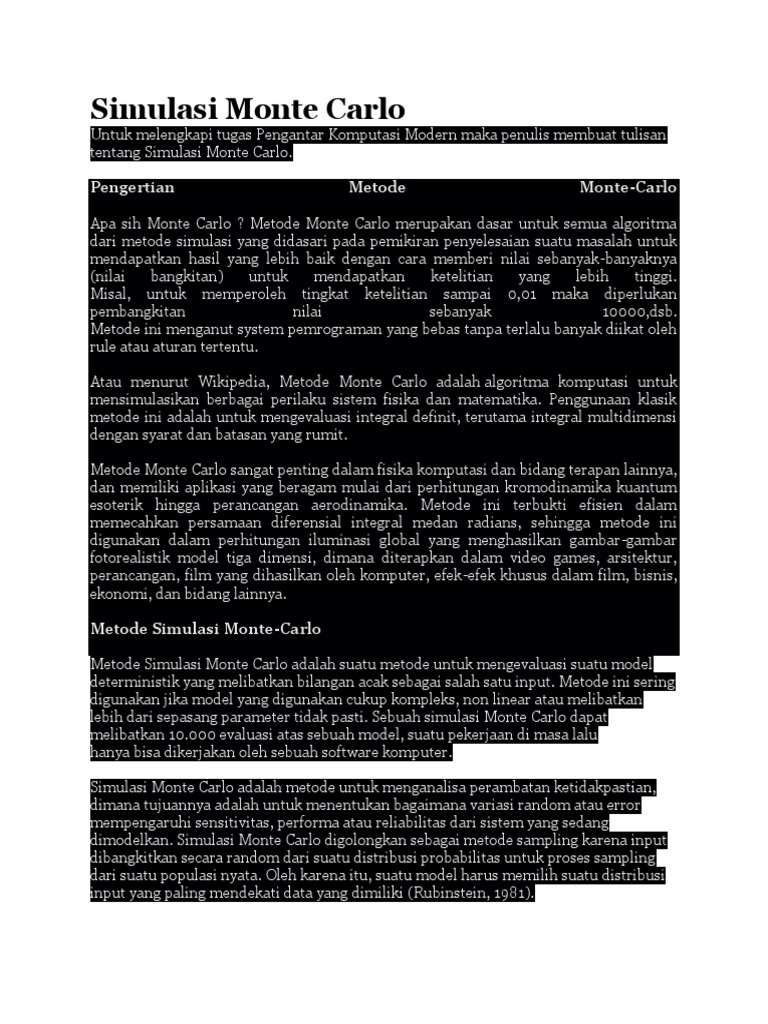 Pengenalan Metode Simulasi Monte Carlo | PDF
