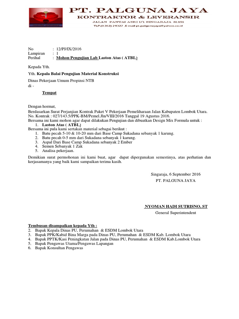 Permohonan Pengujian Lab Laston Atas | PDF | Sains & Matematika ...