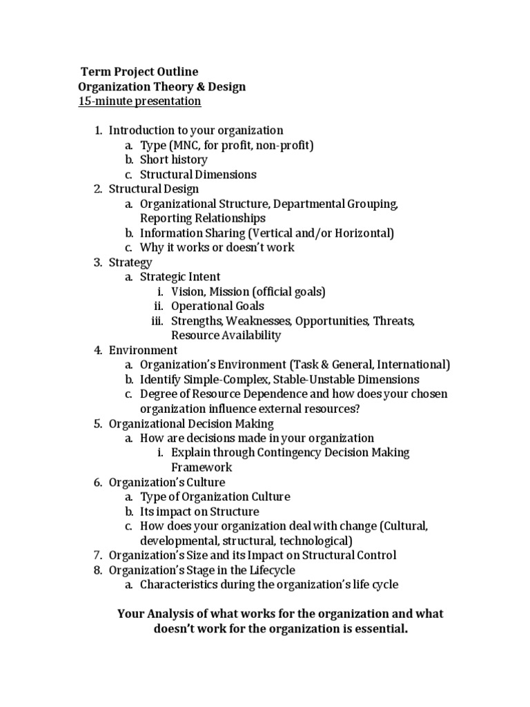 Term Project Outline Organization Theory & Design | PDF | Career & Growth