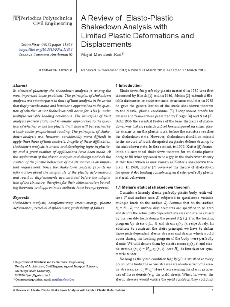 A Review of Elasto-Plastic Shakedown Analysis With Limited Plastic ...