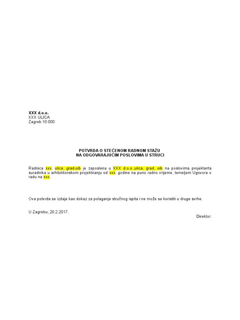 Potvrda o Stečenom Stažu | PDF