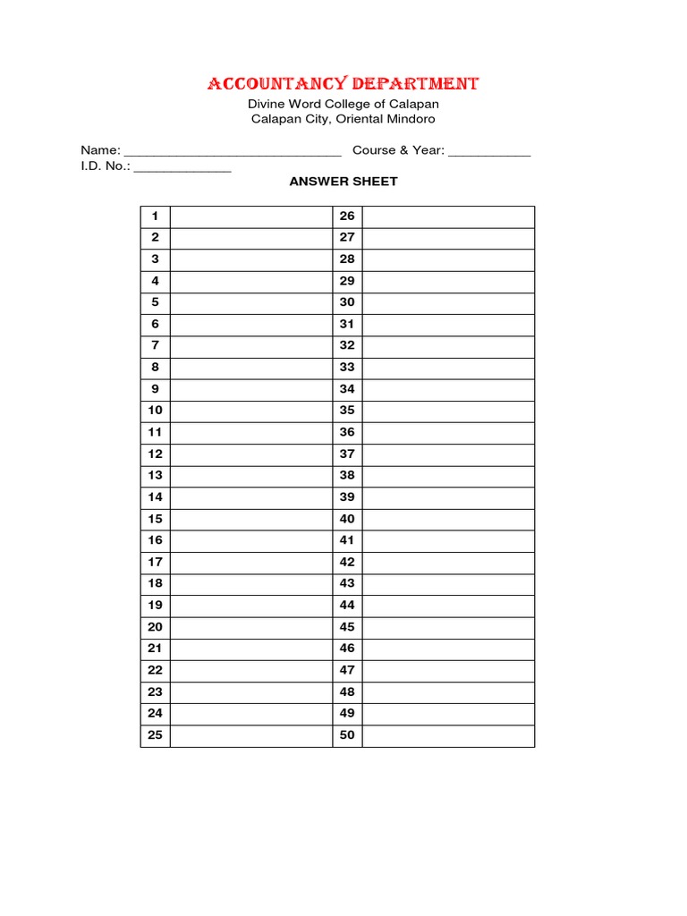 Answer Sheet | PDF