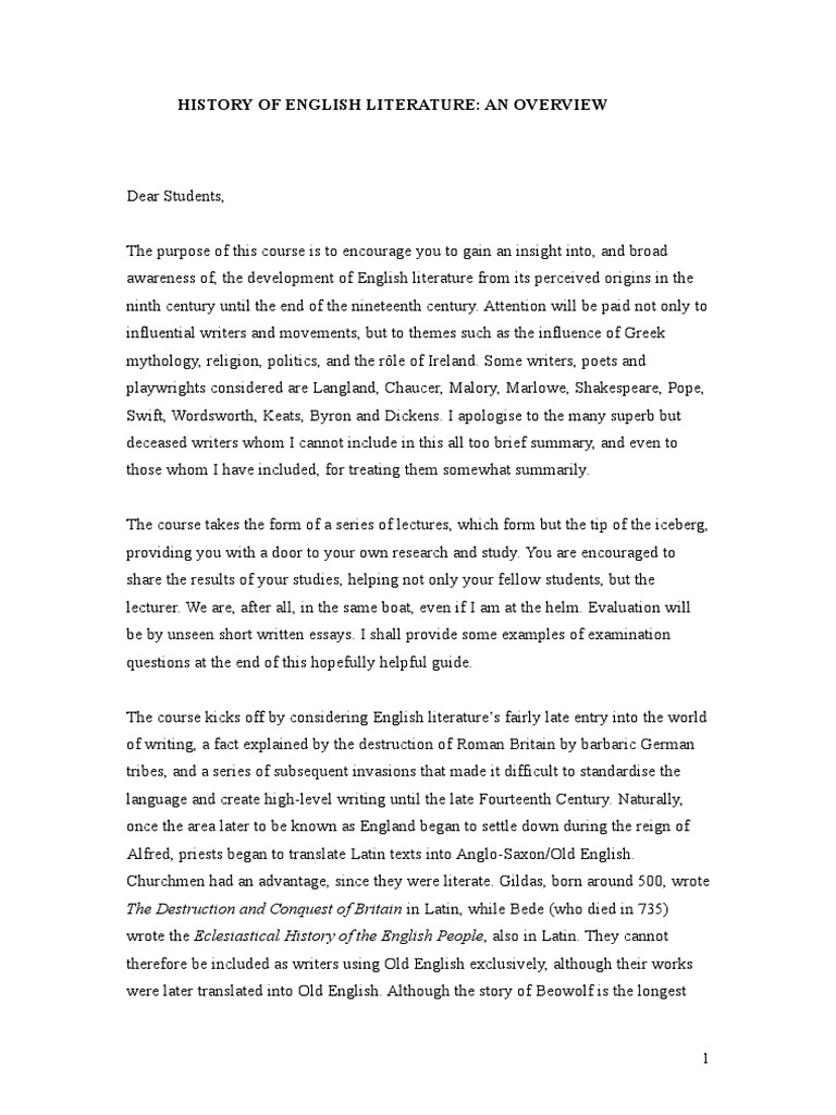 History of English Literature - 1 | PDF | English Literature ...