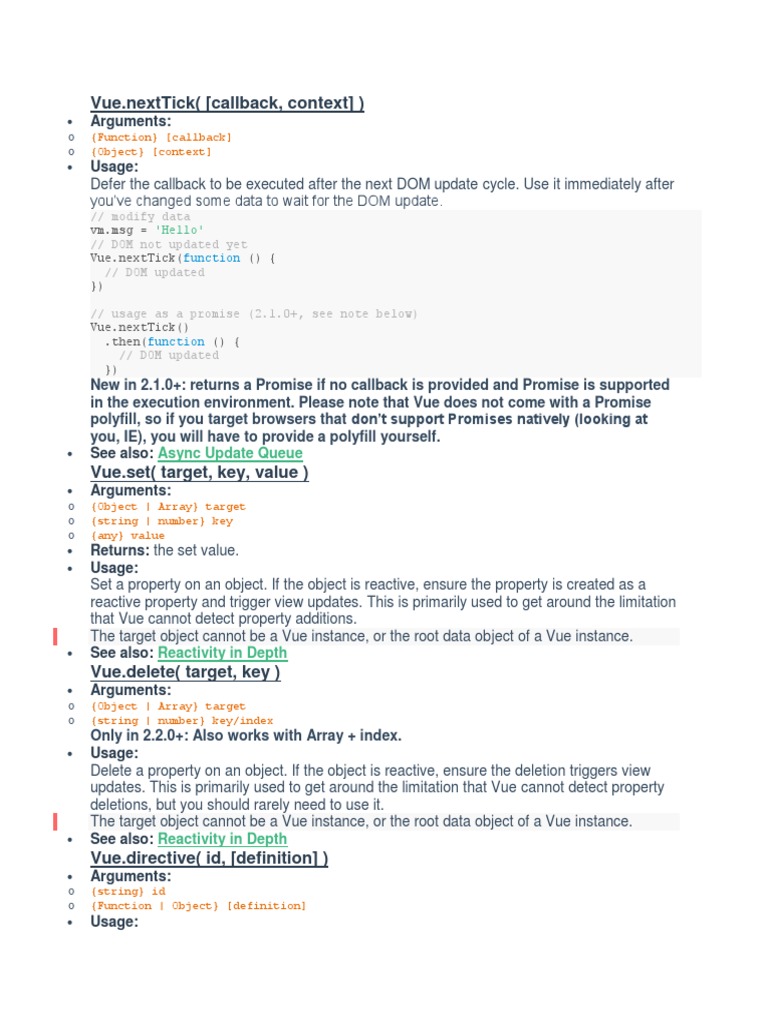 Vue - Nexttick ( (Callback, Context) ) : Arguments | PDF | Callback ...