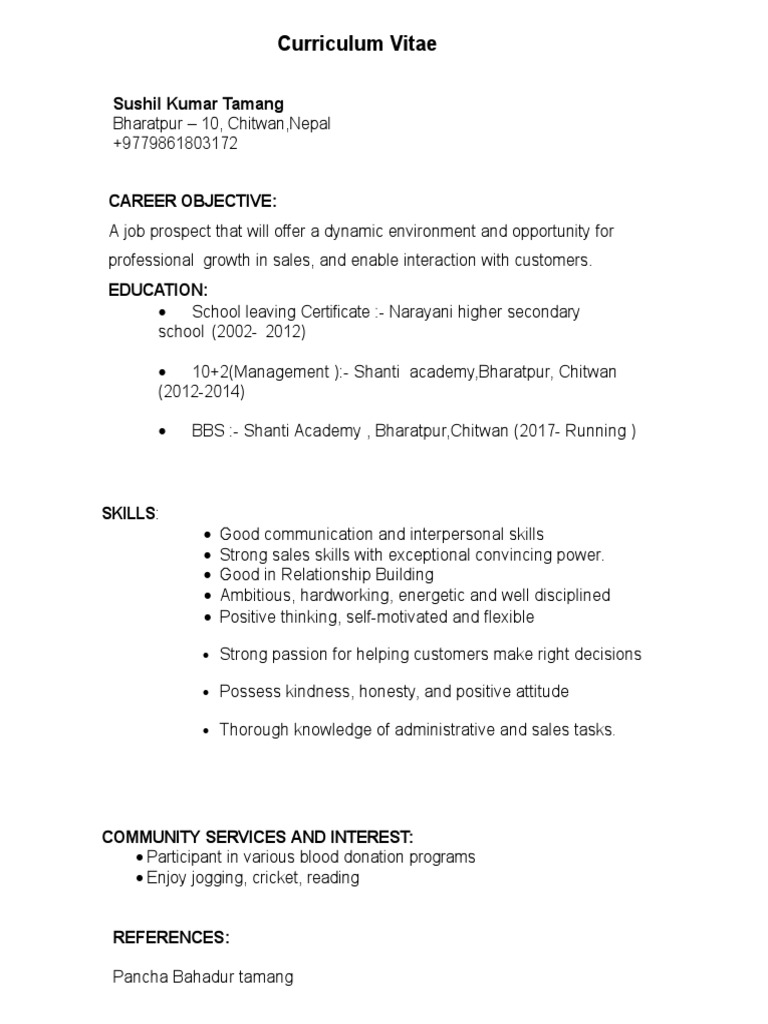 Curriculum Vitae: Sushil Kumar Tamang | PDF