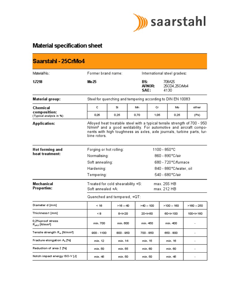 25CrMo4 Steel Material Specification | PDF | Heat Treating | Steel