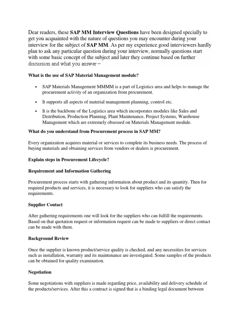 SAP MM Interview Questions | PDF | Procurement | Business Process ...
