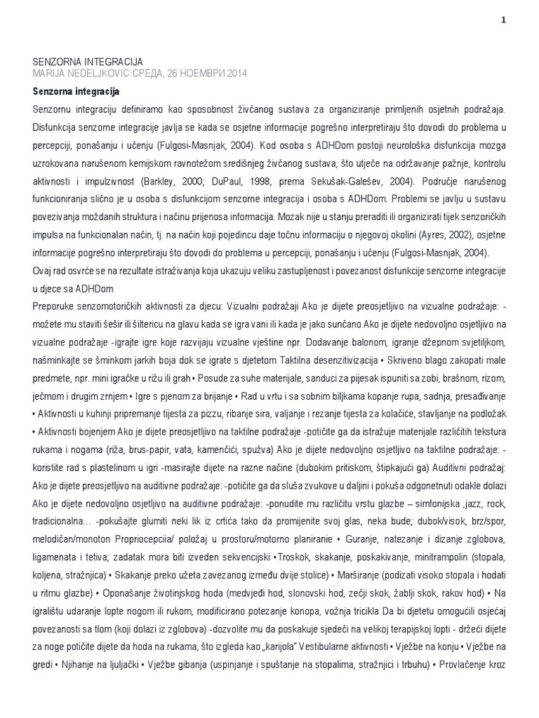 Senzorna Integracija | PDF