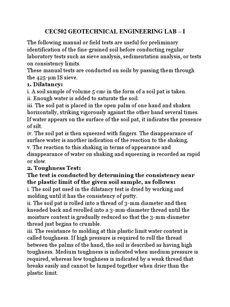 Cec502 Geotechnical Engineering Lab | PDF | Clay | Soil