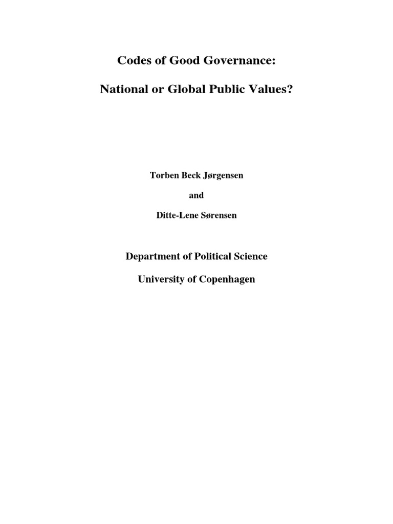 Codes of Good Governance: National or Global Public Values?: Department ...