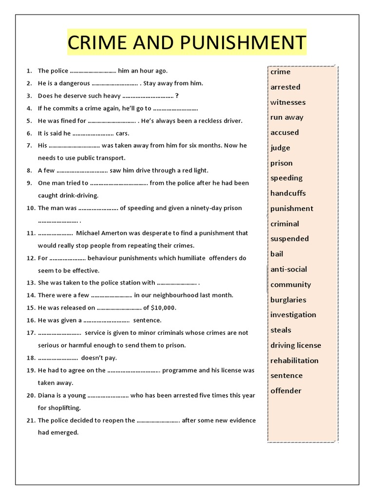 Crime and Punishment Vocabulary 93092 | PDF | Punishments | Crime ...