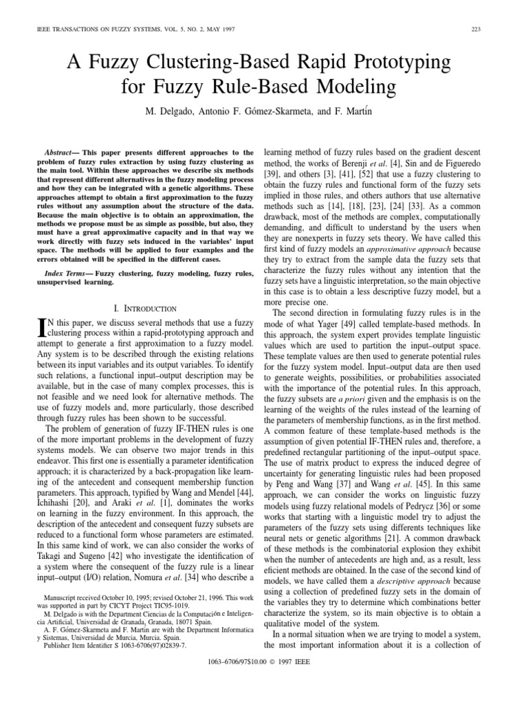 A Fuzzy Clustering-Based Rapid Prototyping For Fuzzy Rule-Based Modeling | PDF | Fuzzy Logic ...