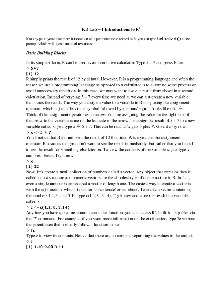 KD Lab - 1 Introductions To R | PDF | Parameter (Computer Programming ...