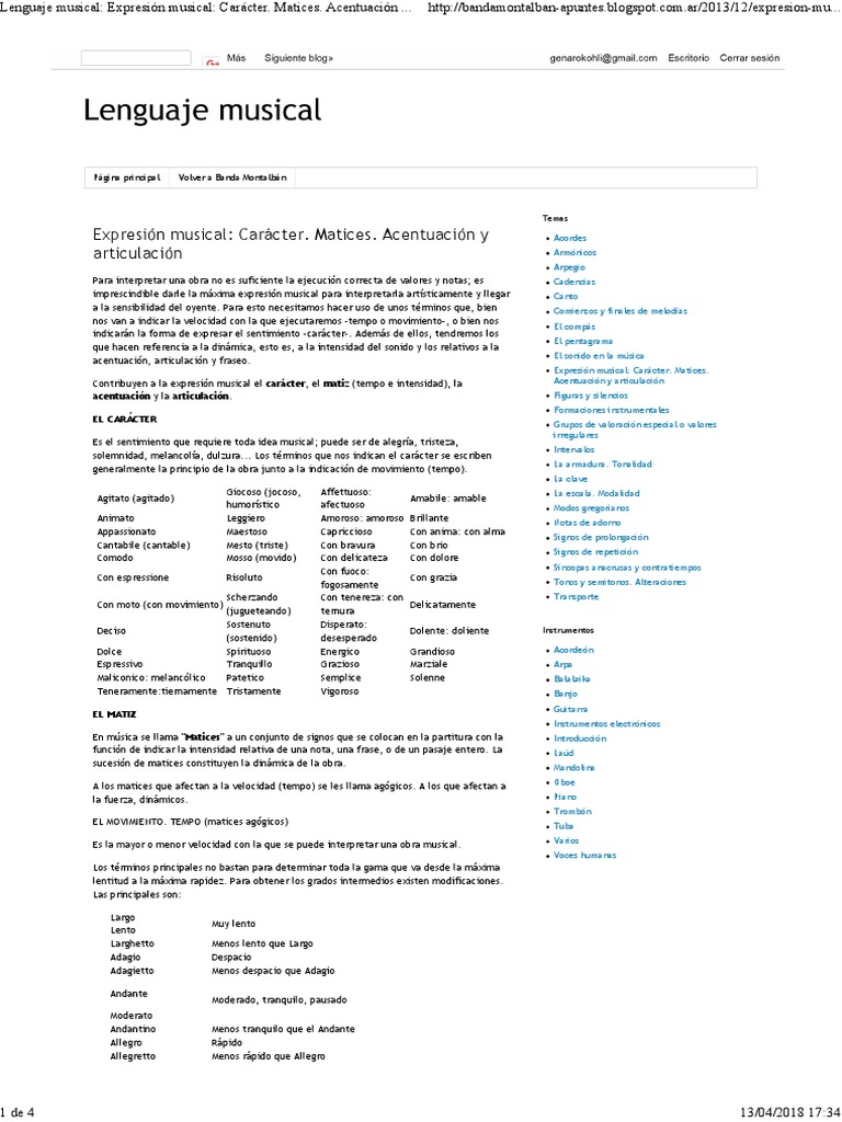 Lenguaje Musical- Expresión Musical- Carácter. Matices. Acentuación y ...