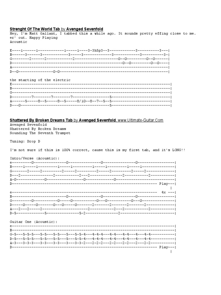 Avenged Sevenfold: Strength Tab | PDF | Song Structure | Elements Of Music