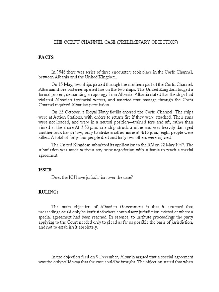 Corfu Channel Case: ICJ Jurisdiction Ruling | PDF | Courts ...