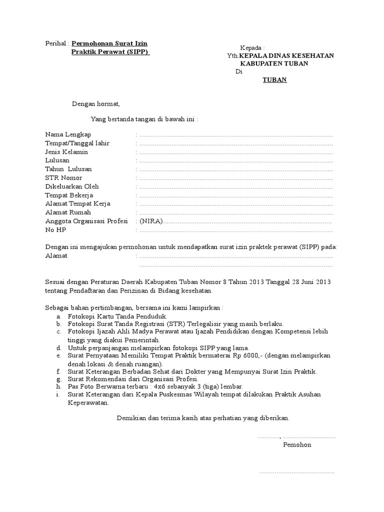 Permohonan SIPP Perawat Tuban | PDF