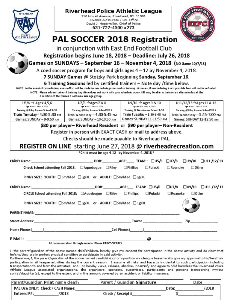 PAL-Soccer Registration Form 2018 | PDF | Social Institutions | Social ...