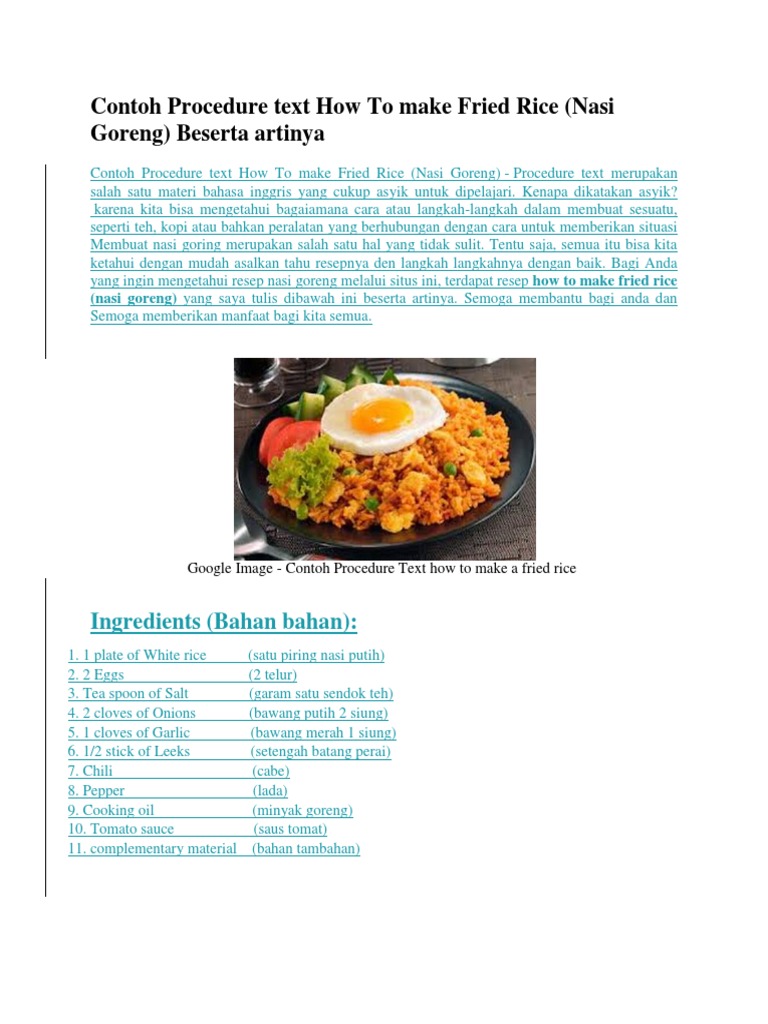 Contoh Procedure Text How To Make Fried Rice | PDF