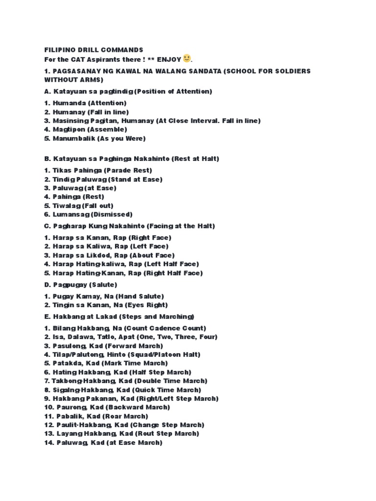 Filipino Drill Commands | PDF | Military Life | Military