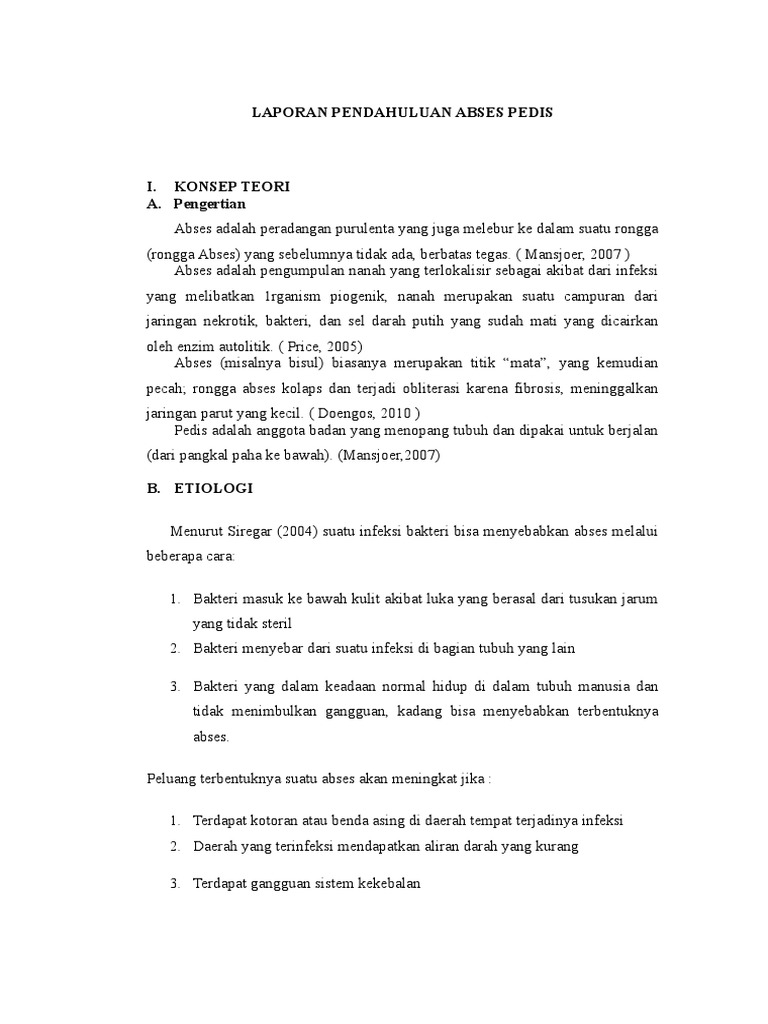 LAPORAN PENDAHULUAN Abses Pedis | PDF