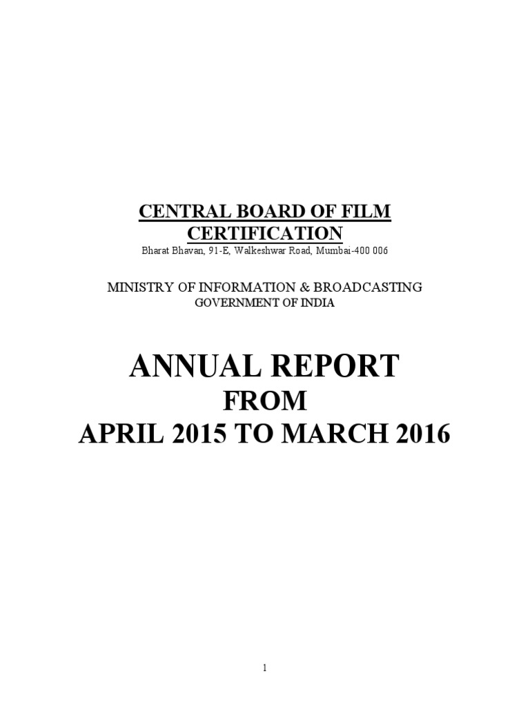 CBFC Annual Report (2015-2016) | PDF | Freedom Of The Press | Freedom ...