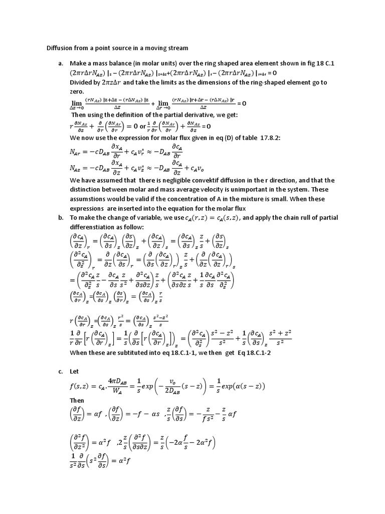 Diffusion From A Point Source in A Moving Stream | PDF | Diffusion ...