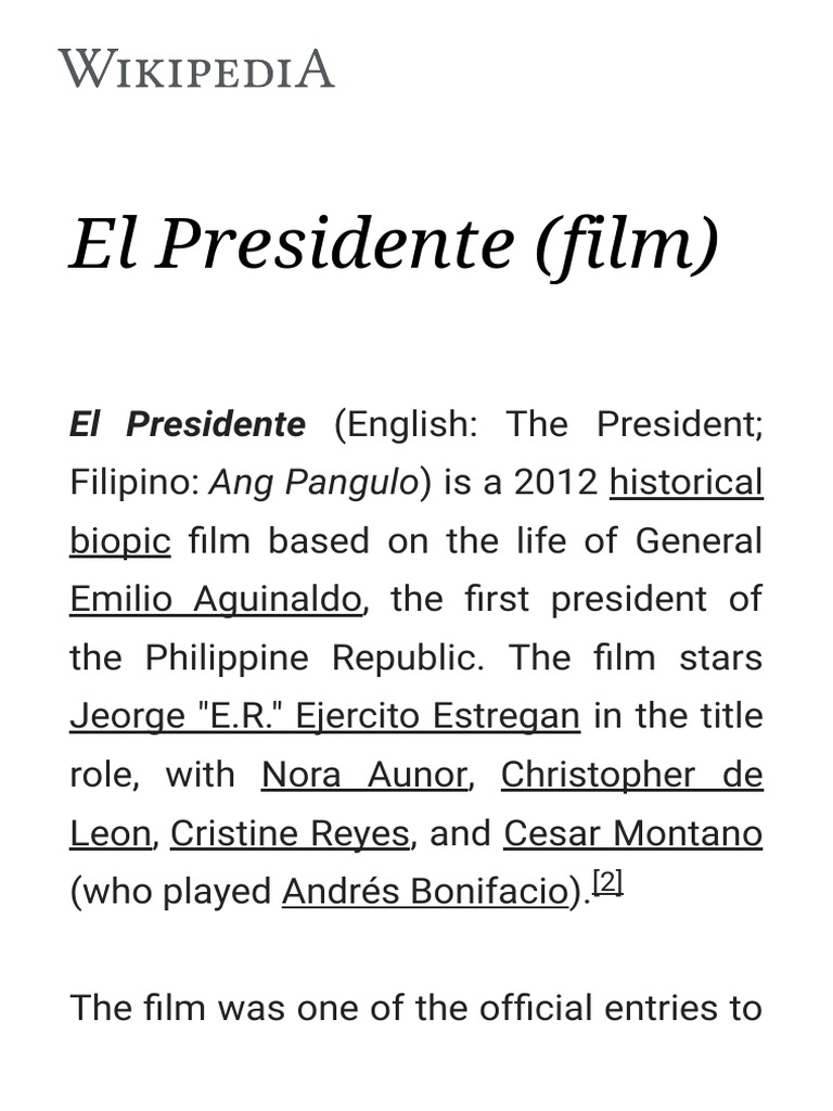 El Presidente (Film) - Wikipedia | PDF | Philippines | Unrest El Presidente (Film) - Wikipedia | PDF | Philippines | Unrest