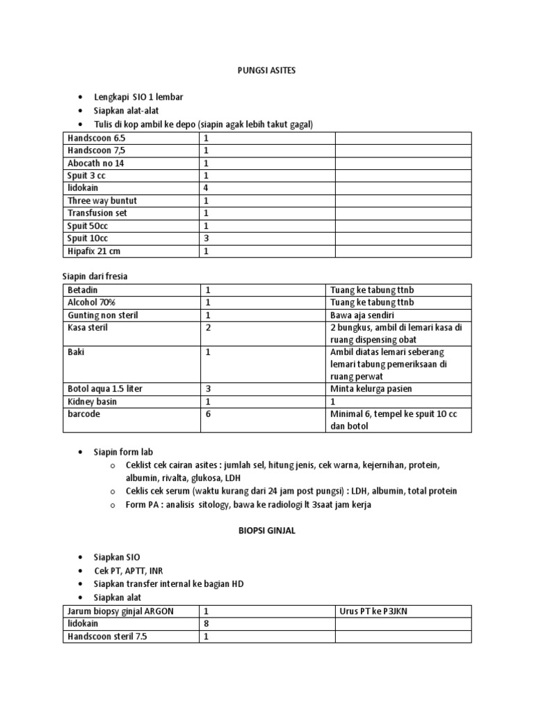 Administrasi Pungsi Asites Dan Biopsi Ginjal | PDF