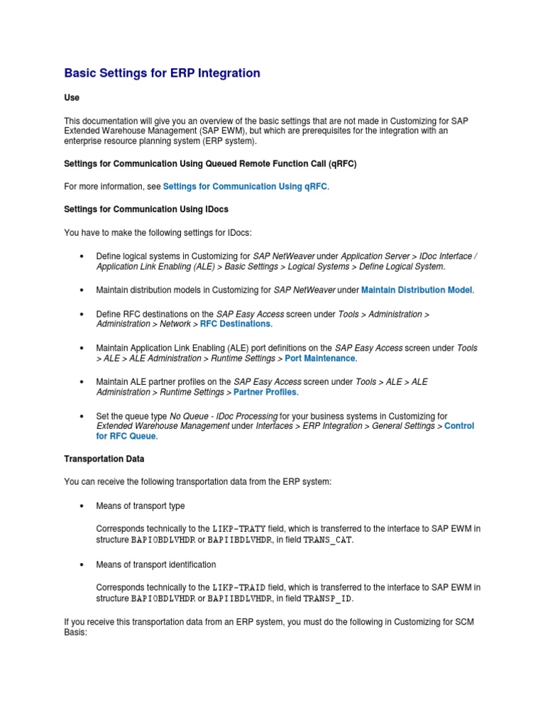 Basic Settings For ERP Integration | PDF | Enterprise Resource Planning ...