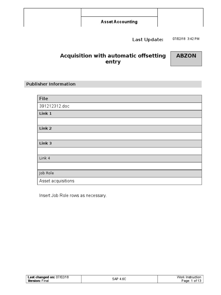 ABZON Acquisition With Automatic Offsetting Entry | PDF | Receipt ...