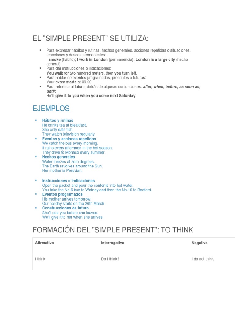 El "Simple Present" Se Utiliza:: Ejemplos | PDF