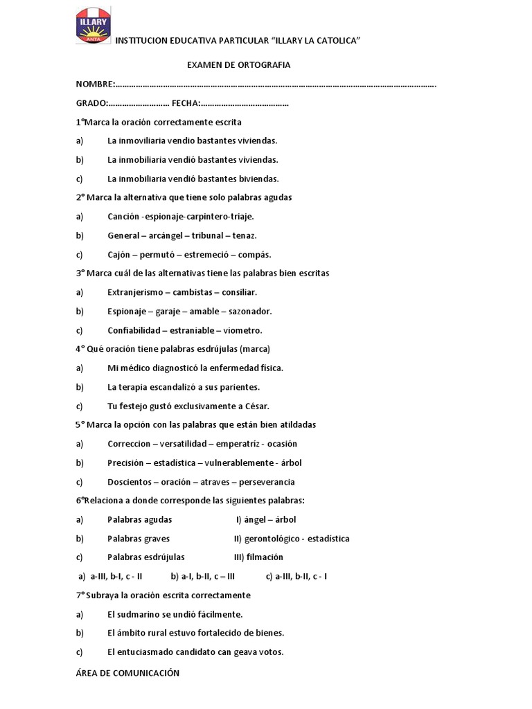 Examen de Ortografia