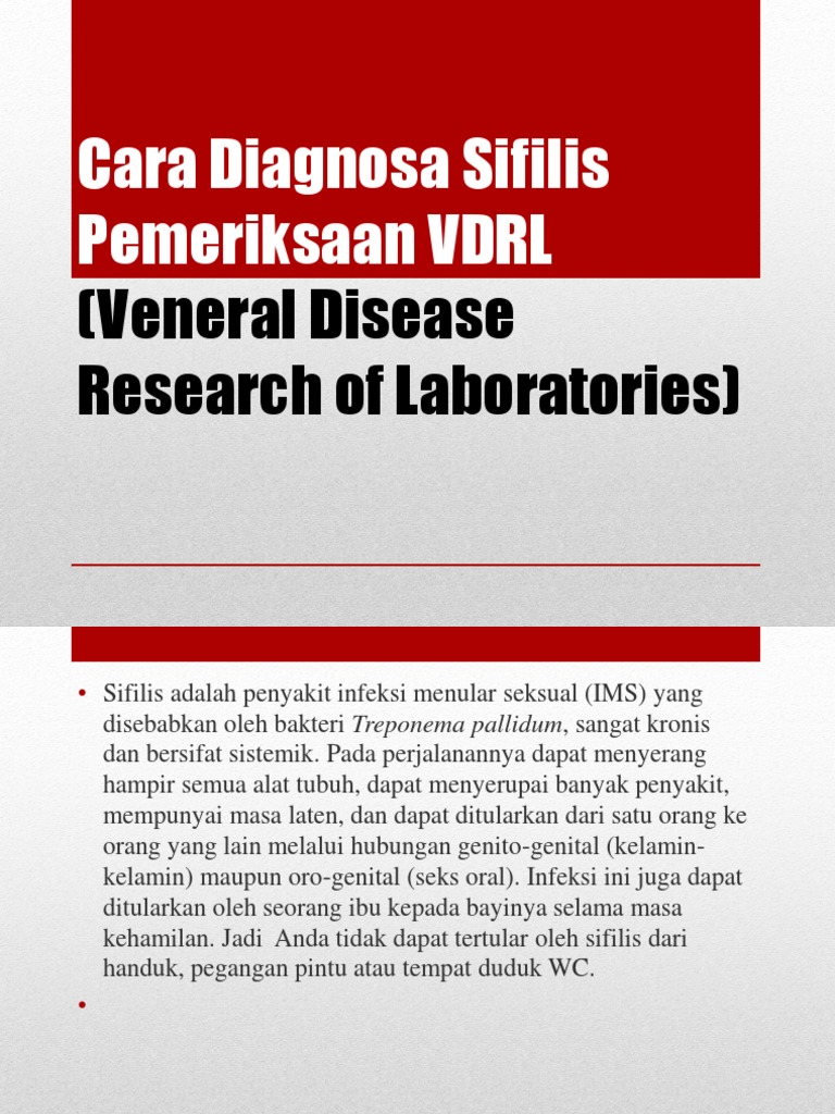 Cara Diagnosa Sifilis Pemeriksaan VDRL (Veneral Disease | PDF
