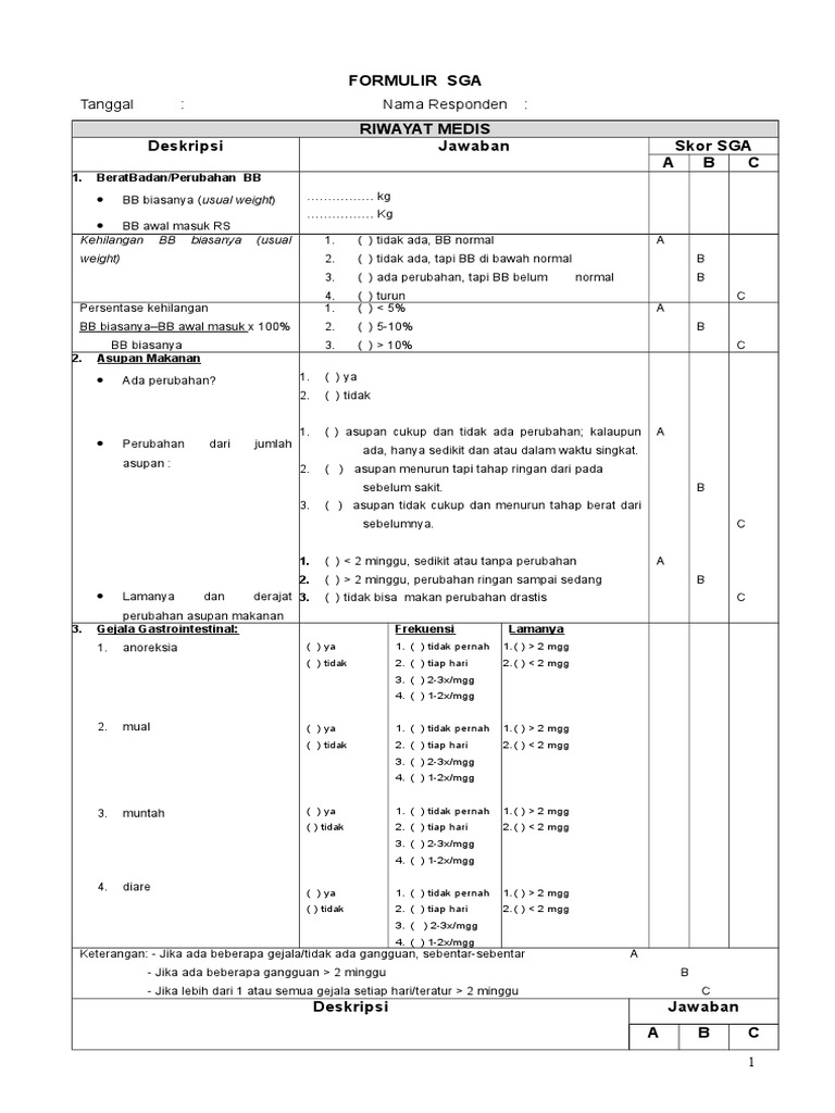 Subjective Global Assessment (SGA) Untuk Pasien Dewasa | PDF