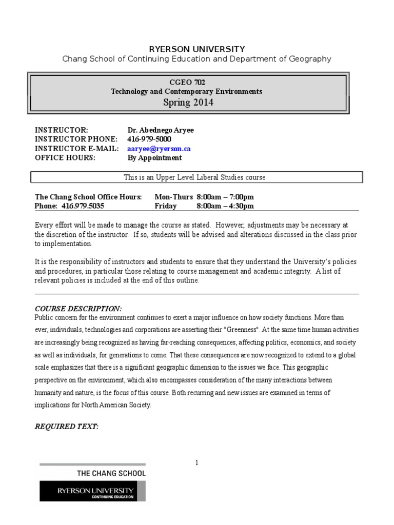 Cgeo 702 Outline - Spring 2014 - Updated | PDF | Plagiarism | Test ...