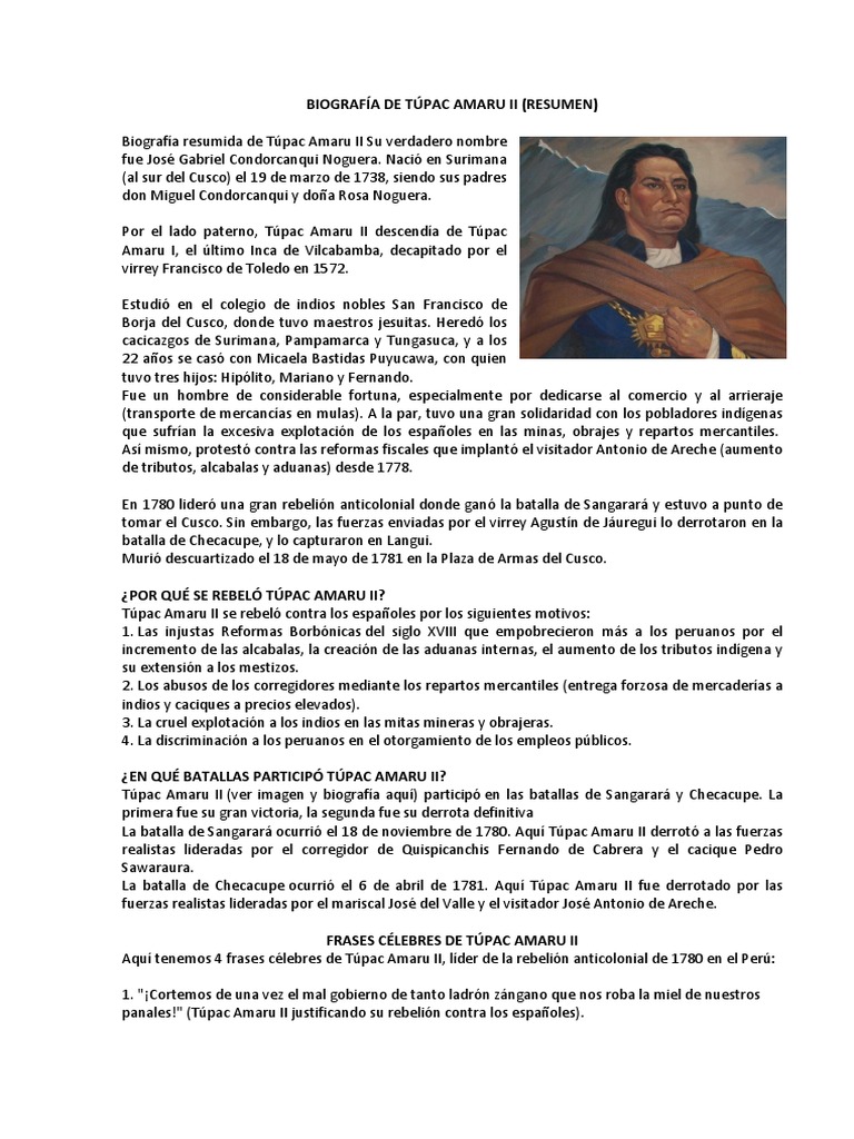 Biografía de Túpac Amaru II | PDF | Colonización de las Americas ...
