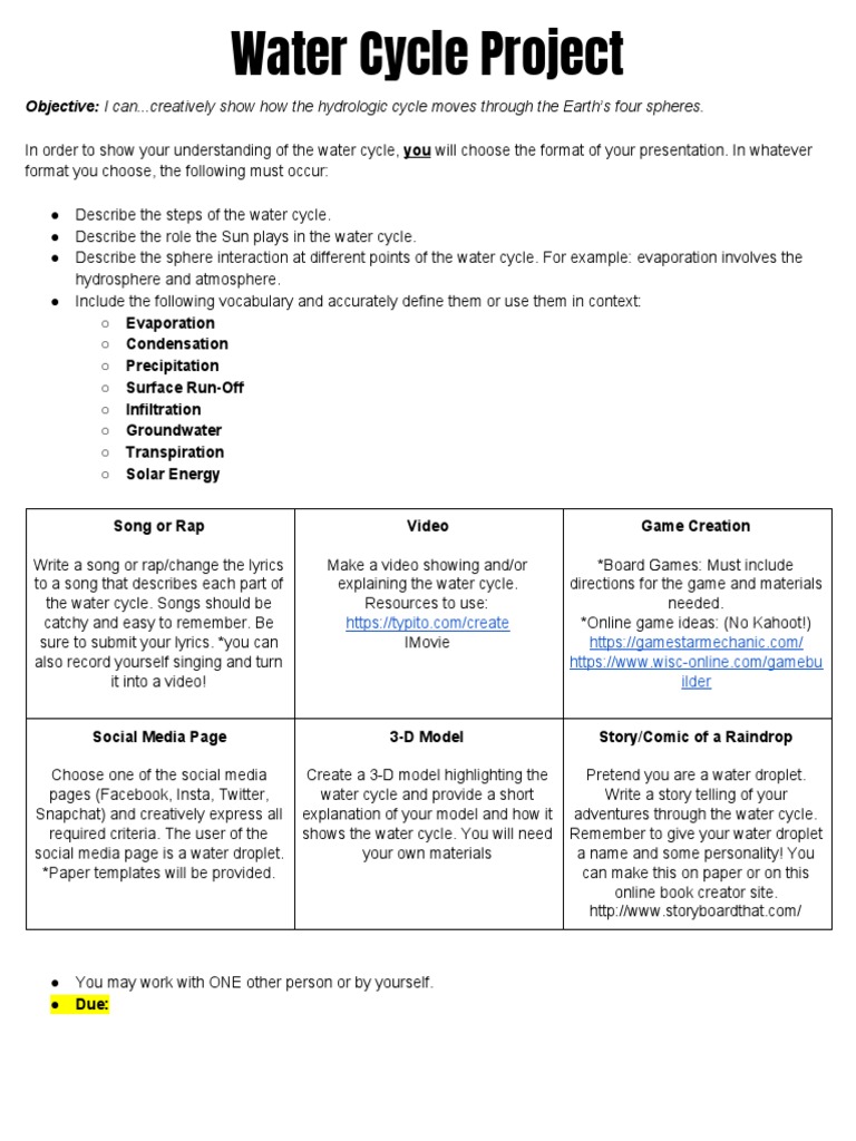 2017 Water Cycle Choice Project | PDF | Water Cycle | Water