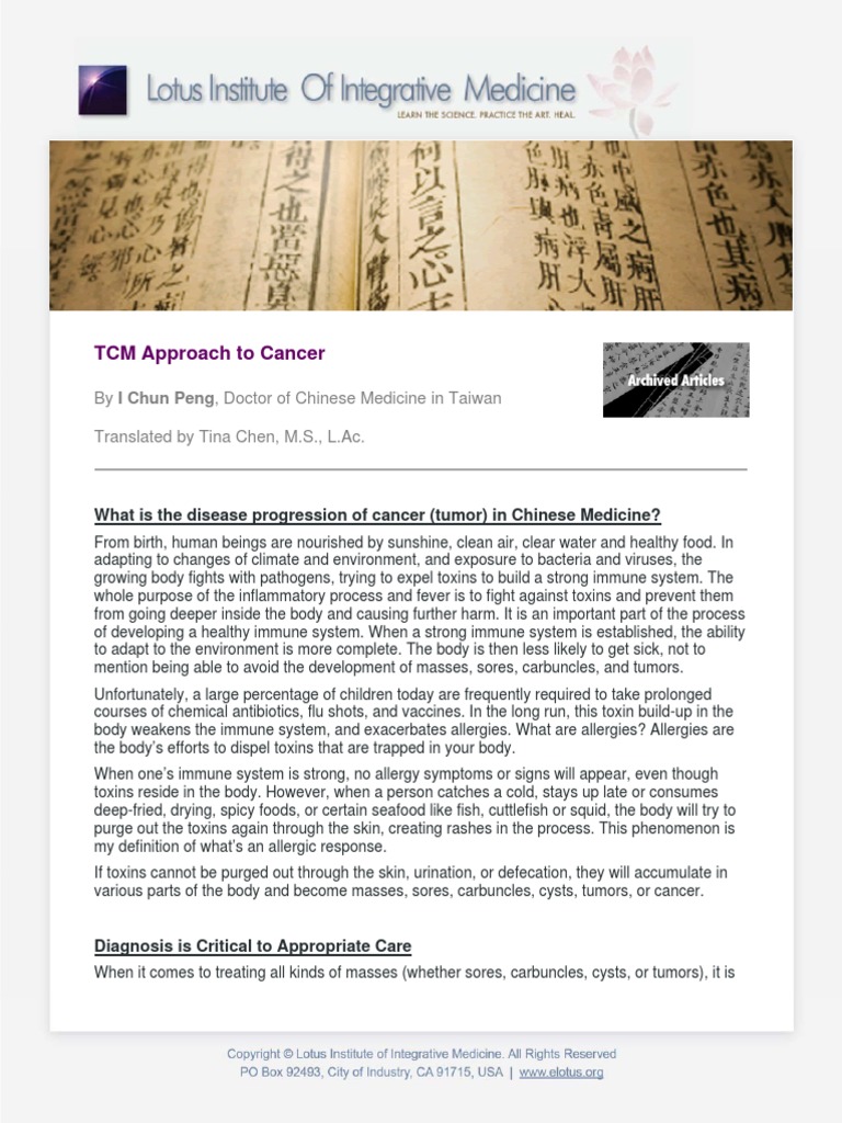 TCM Approach To Cancer PDF | PDF | Traditional Chinese Medicine | Cancer