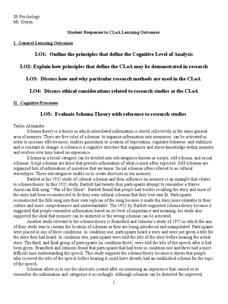 1 Student LO Responses CLoA | PDF | Schema (Psychology) | Memory