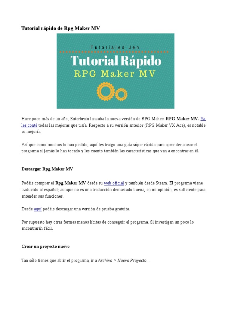 Tutorial Rápido De Rpg Maker Mv Pdf Point And Click Informática