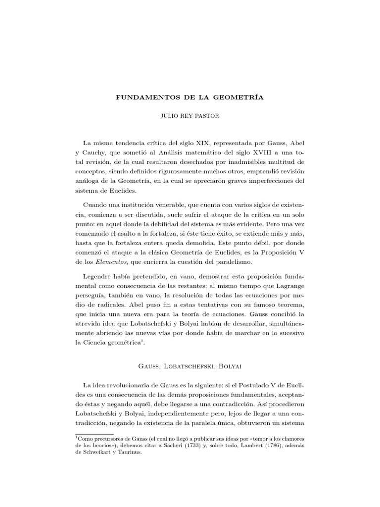 Fundamentos de La Geometria - Julio Rey Pastor PDF | PDF | Axioma ...
