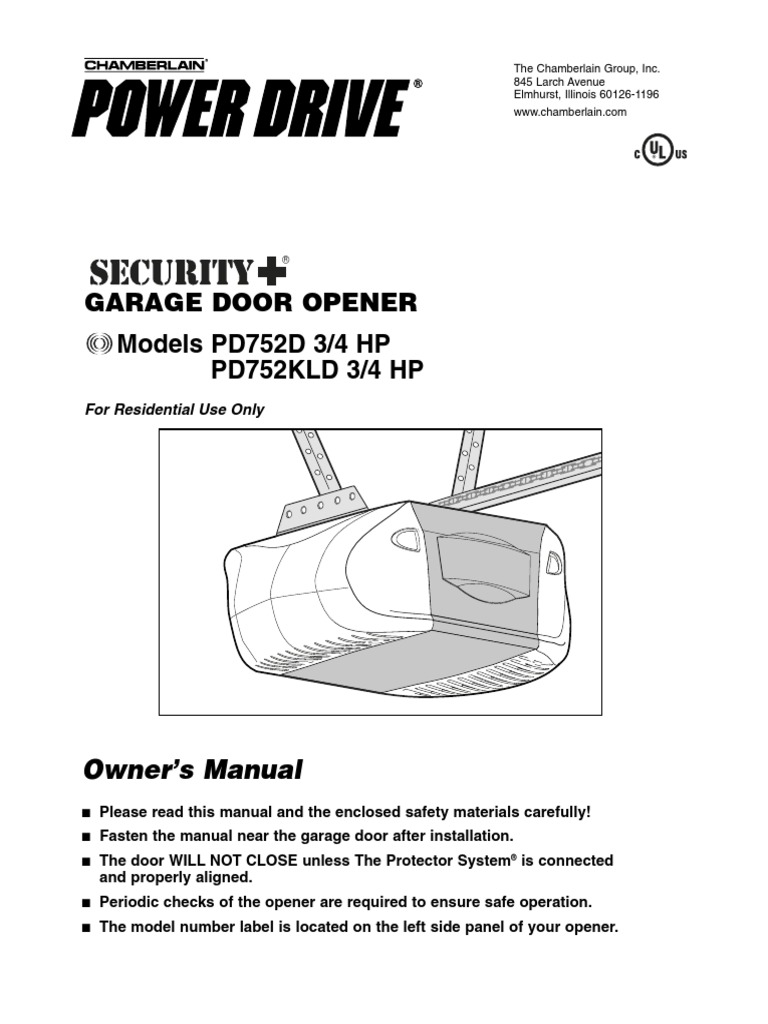 Chamberlain Power Drive Pd752d | PDF | Screw | Nut (Hardware)