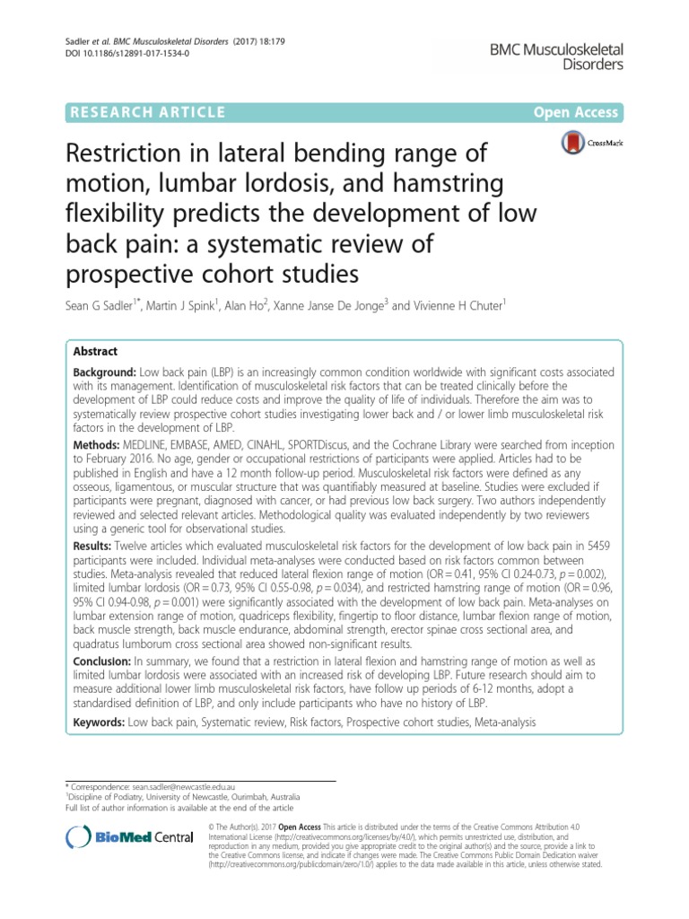 Restriction in Lateral Bending Range of Motion, Lumbar Lordosis, and ...