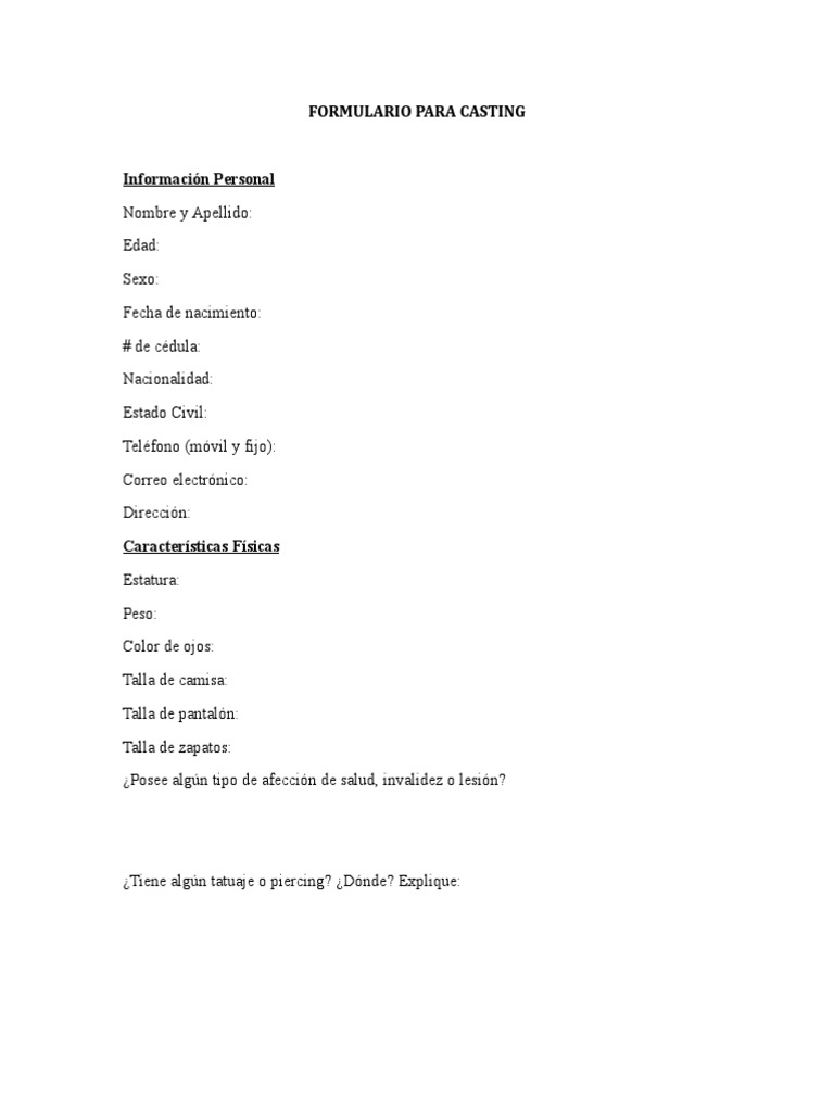 Formulario para Casting | PDF