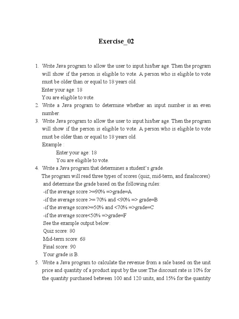 Exercise Day 02 Pdf Integer Computer Science String Computer Science
