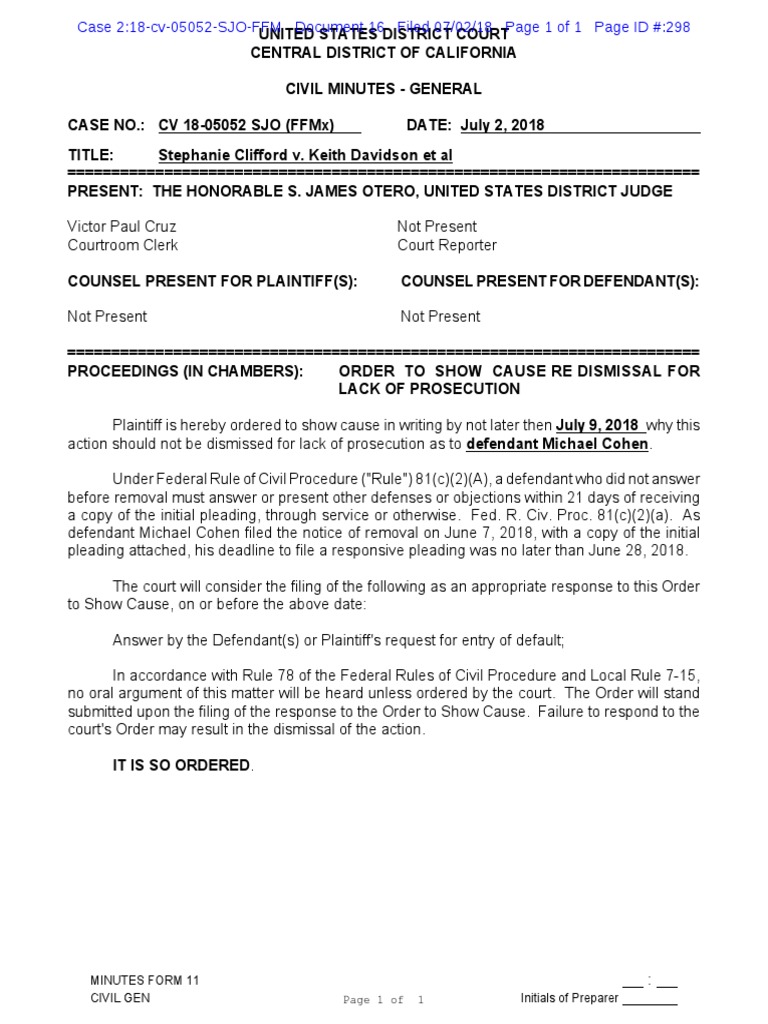 Clifford V Davidson Order To Show Cause | Download Free PDF | Federal ...