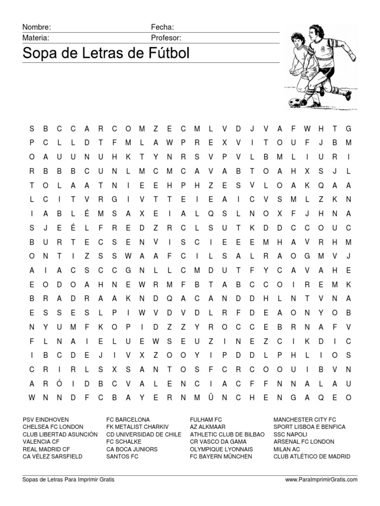 Sopa de Letras | Deportes atléticos | Asociación de equipos de fútbol