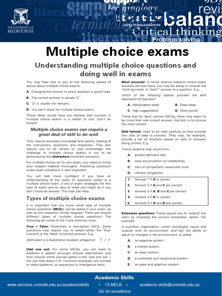 Understanding multiple choice questions and doing well in exams ...
